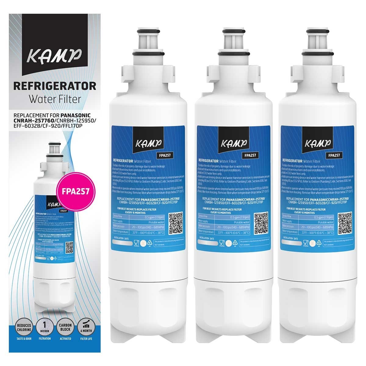 3x Filtre KAMP FPA257 remplace PANASONIC CNRAH 257760 EcoAqua EFF6032B ...