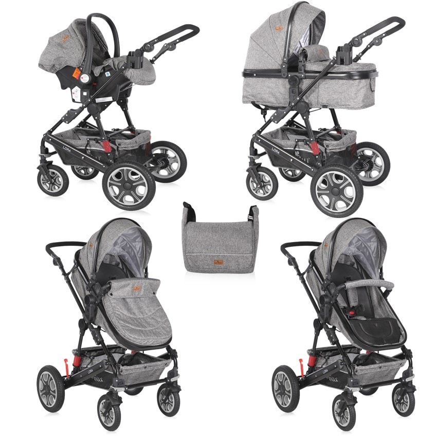 Poussette combinée trio 3 en 1 avec siège auto LORA SET Gris Lorelli LORELLI Pas Cher - UBALDI.com