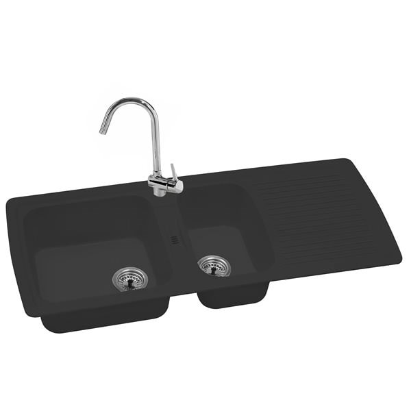 Evier de cuisine Gris reversible à encaster 2 cuves Minérale Composite TBD