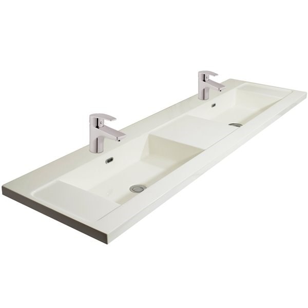 Double Vasque en Marbre de synthèse 140 Cm Blanc Avec 2 Mitigeurs ...