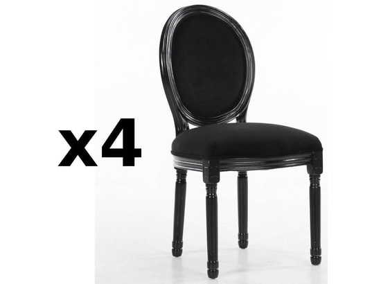 Lot de 4 chaises médaillon versailles style louis xvi velours noir ...