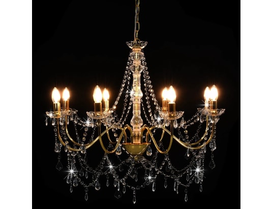 Icaverne - Lustres ligne Lustre avec perles Doré 8 ampoules E14 ICAVERNE Icaverne - Lustres ligne Lustre avec perles Doré 8 ampoules E14 ICAVERNE