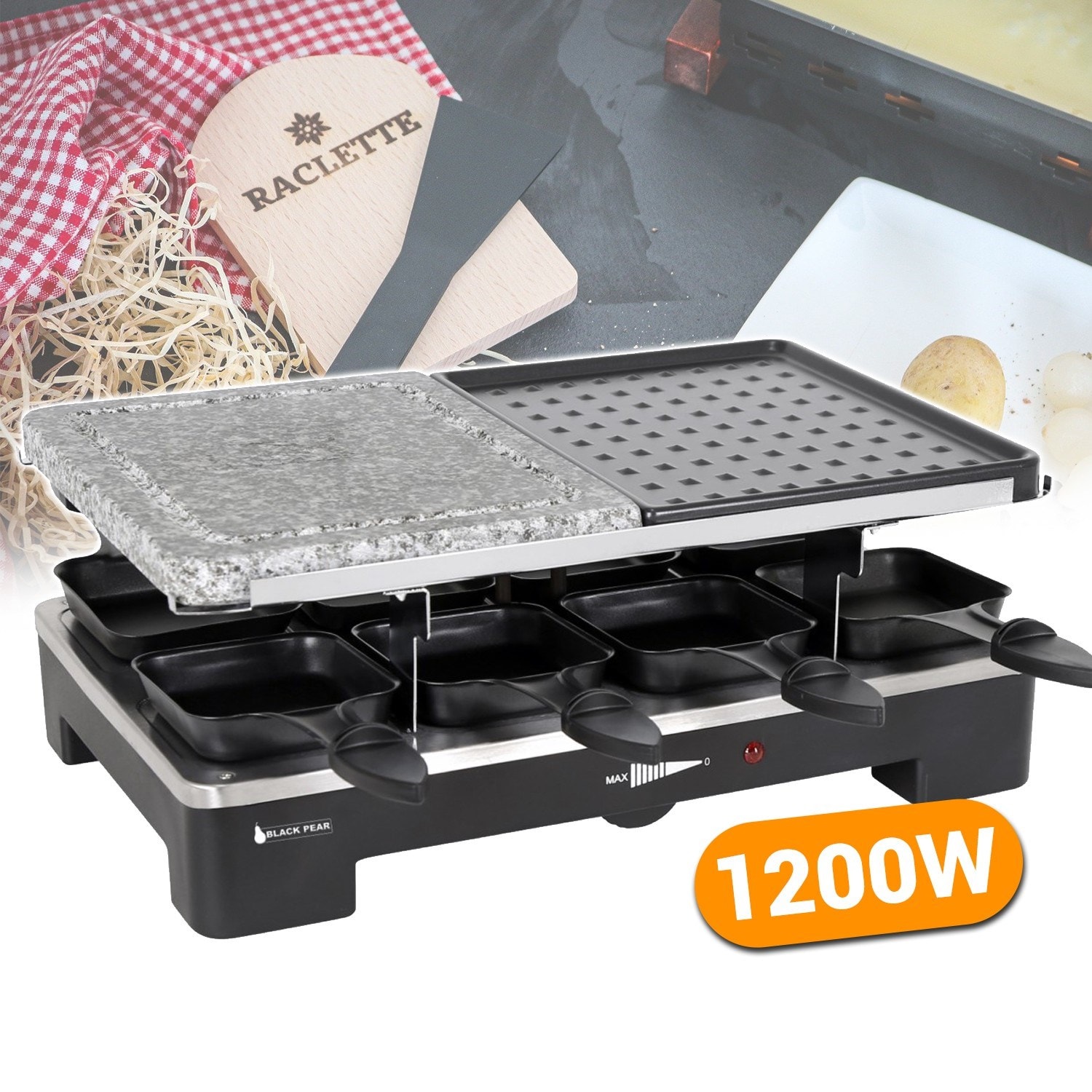 Appareil à raclette multifonctions 8 personnes et pierrade +8 poêlons ...