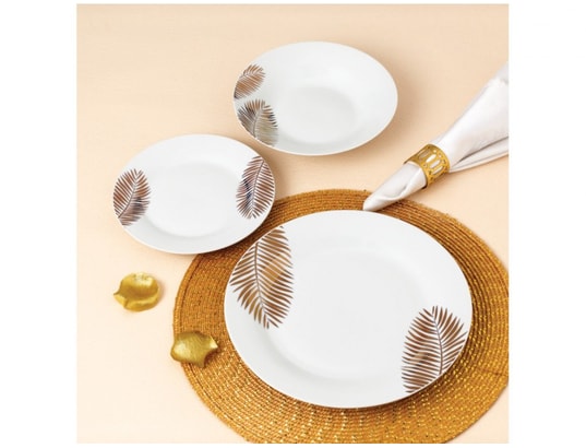 Service vaisselle 18 pièces - FLAVIA - Porcelaine - Blanc et doré VENTE ...