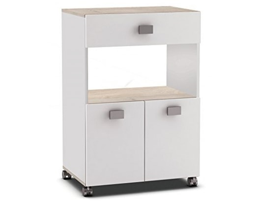 Meuble de cuisine / Desserte pour micro-ondes en Acacia/blanc mat - 59 ...