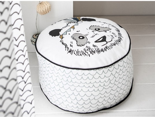 Pouf 100% coton SIDAL II - Blanc et motif panda VENTE-UNIQUE