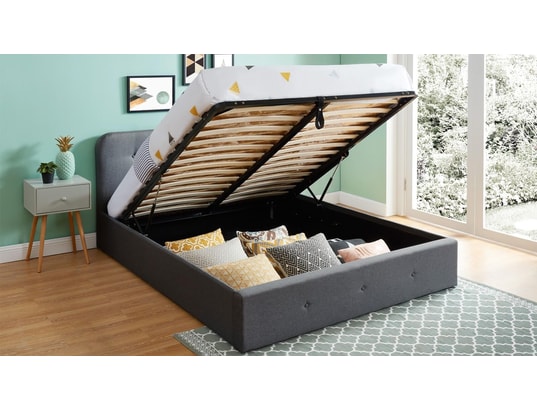 Lit coffre 140x190 cm anthracite avec tête de lit + sommier à lattes ...