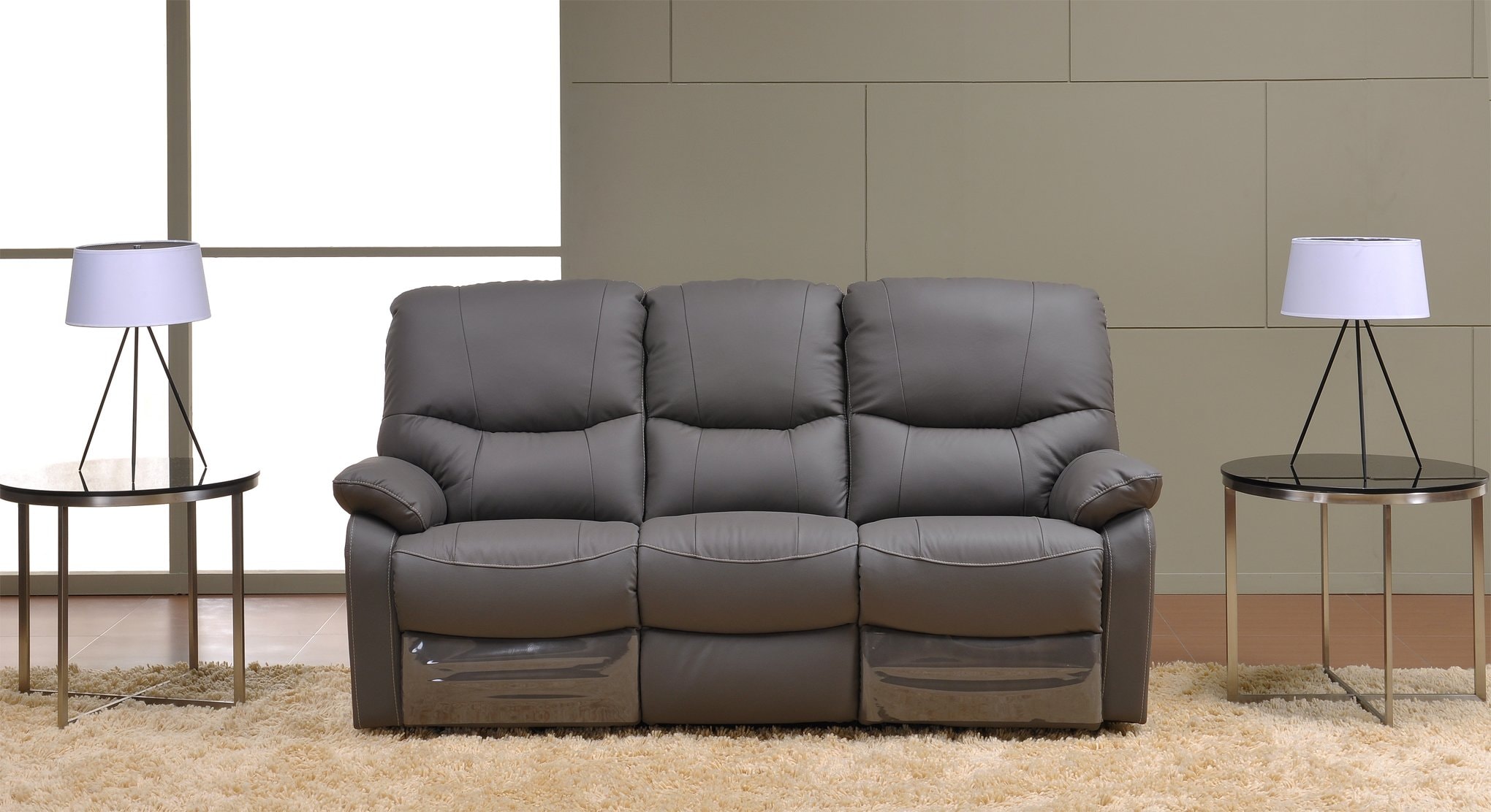 Canapé cuir UB DESIGN Pomelo 3 places gris olive Pas Cher - UBALDI.com