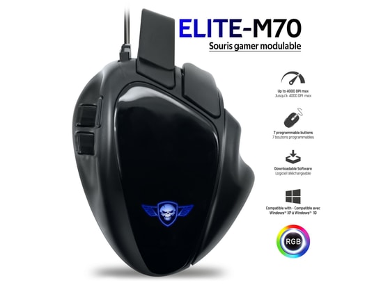 Souris gamer ergonomique modulable elite-m70 - 4000 dpi - 3 extensions SPIRIT OF GAMER