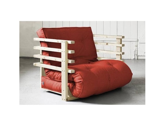 Fauteuil lit en pin massif FUNK futon rouge couchage 80*190cm KARUP