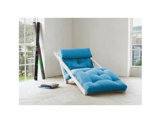 Chaise longue convertible blanche FIGO futon bleu azur couchage 70 ...