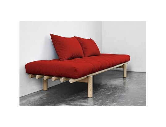Méridienne PACE en pin naturel matelas futon rouge couchage 75*200cm KARUP