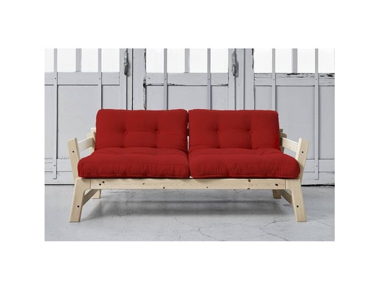 Banquette convertible STEP en pin massif matelas futon rouge couchage ...