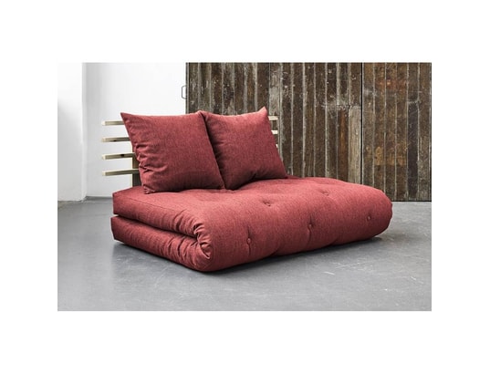 Canapé lit en pin massif SHIN SANO matelas futon rouge passion couchage ...
