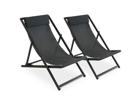 Chilienne pliante avec repose tête lot de 2, palavas - noir OVIALA 2703 ...