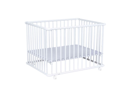 Parc bébé en bois blanc à roulettes belami fond gris - 76x97 cm ...