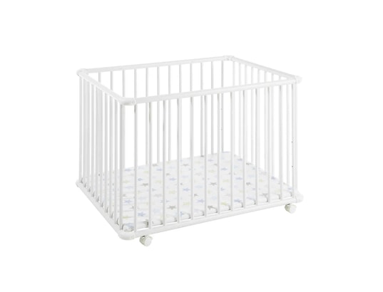 Parc bébé en bois blanc à roulettes belami fond étoilé - 76x97 cm ...
