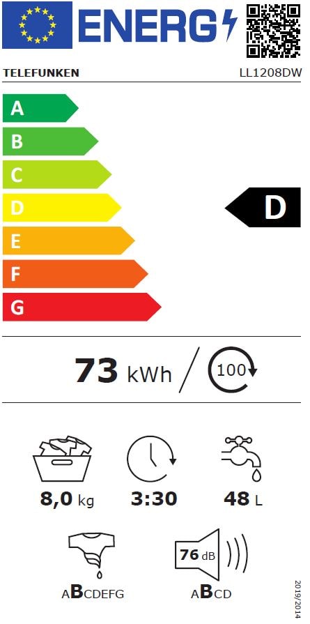 Lave linge Frontal TELEFUNKEN LL 1208 DW Pas Cher - UBALDI.com