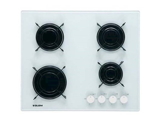 GLEM - Table Cuisson Gaz Verre GV64WH (GV 64 WH) Blanc GLEM
