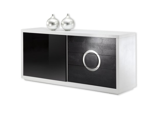 Buffet bas bahut acapulco vaisellier rangement 1 porte en verre noir et ...