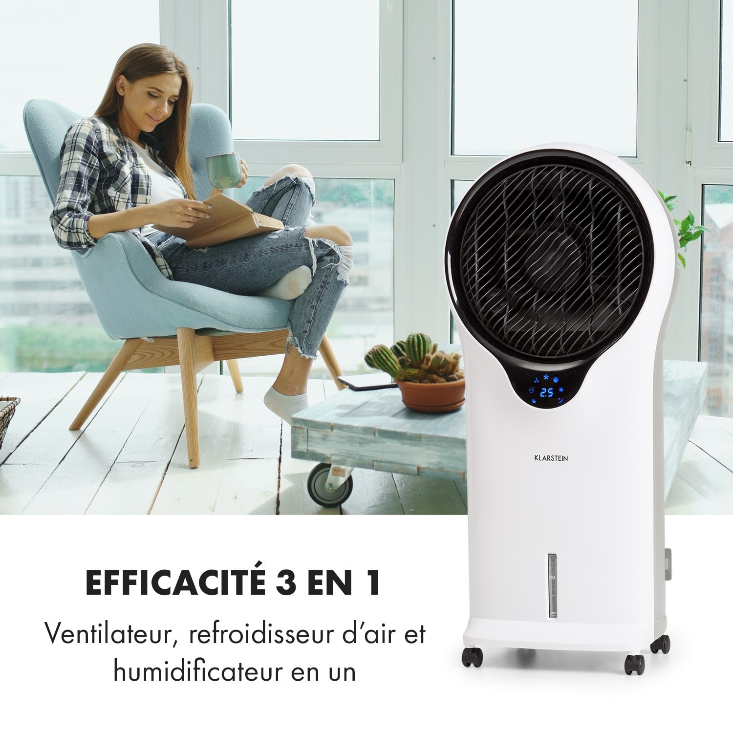 Klarstein whirlwind 3-en-1 ventilateur rafraîchisseur humidificateur d ...
