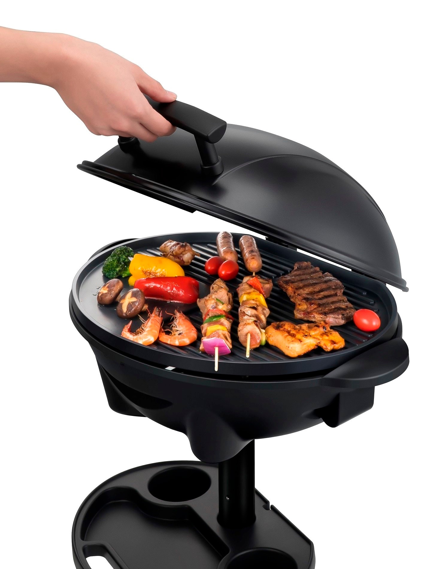 Senya barbecue électrique sur pied et de table avec couvercle 2 en 1 noir barbecue party SENYA