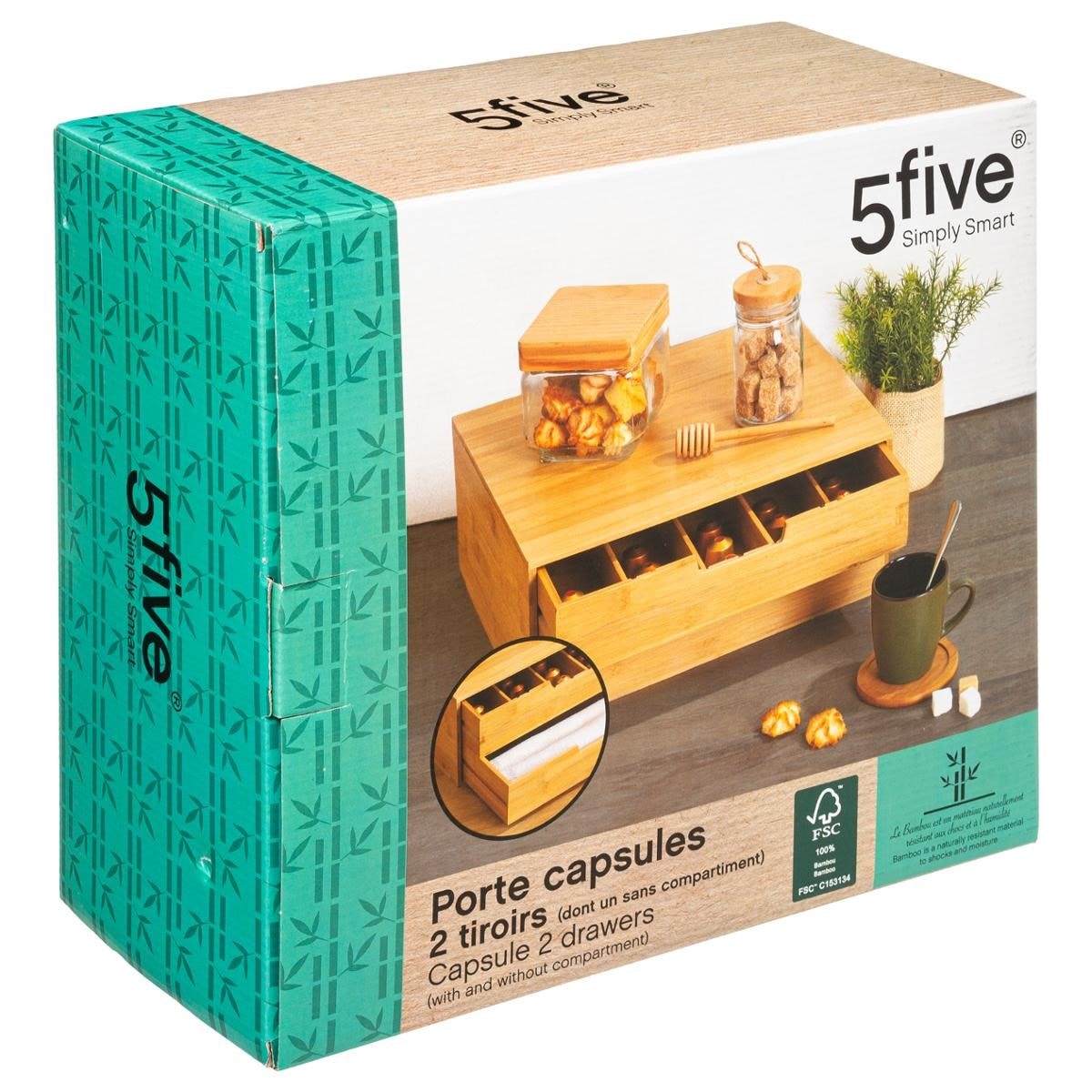 Porte capsules 2 tiroirs bambou - five FIVE SIMPLY SMART 34117 Pas Cher ...