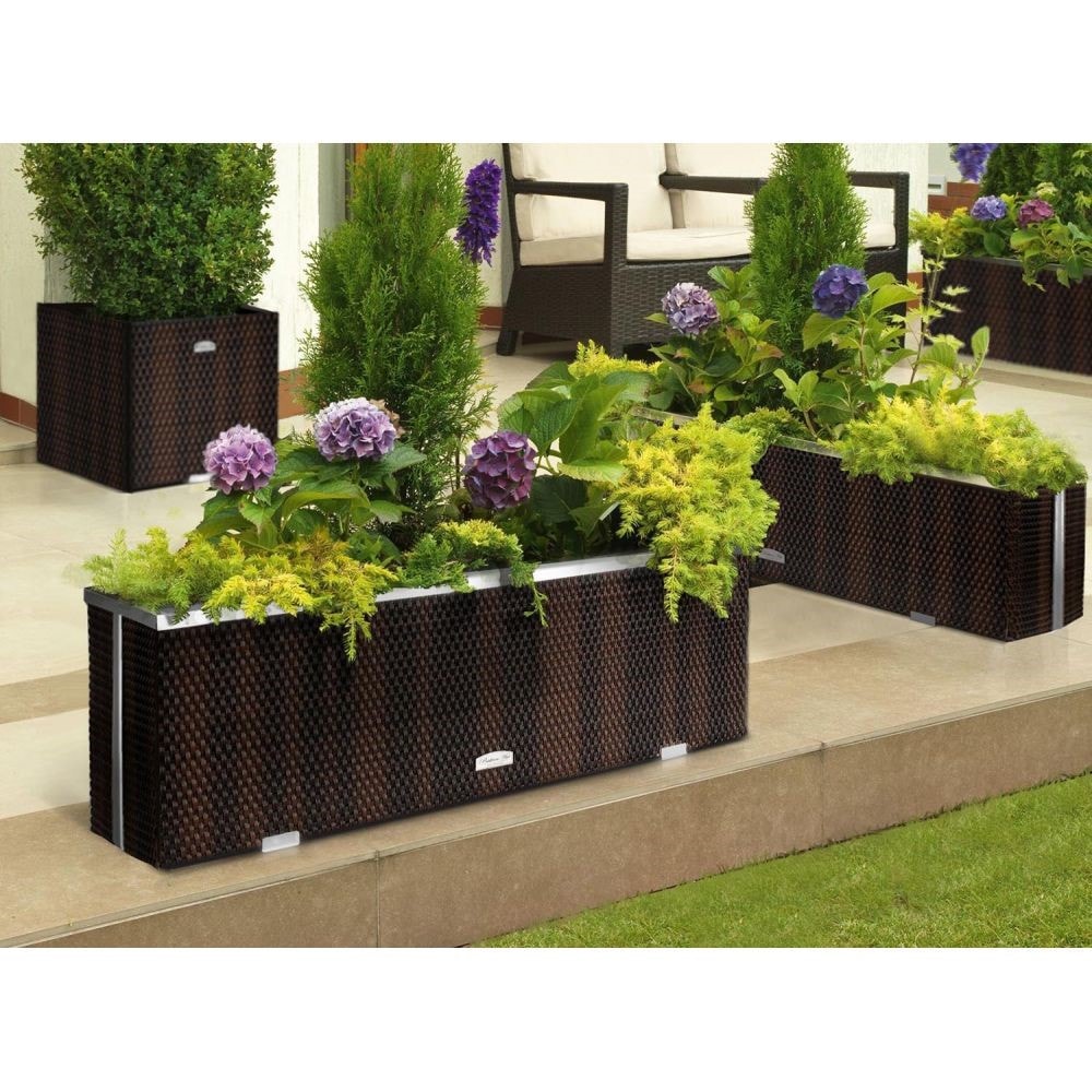 Jardinière en résine tressée avec cadre en aluminium 130 x 40 x 45 cm ...
