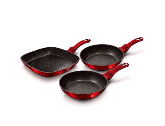 Berlinger haus burgundy set de 2 poêles à frire 1 grill induction 20-24-28cm aluminium ...