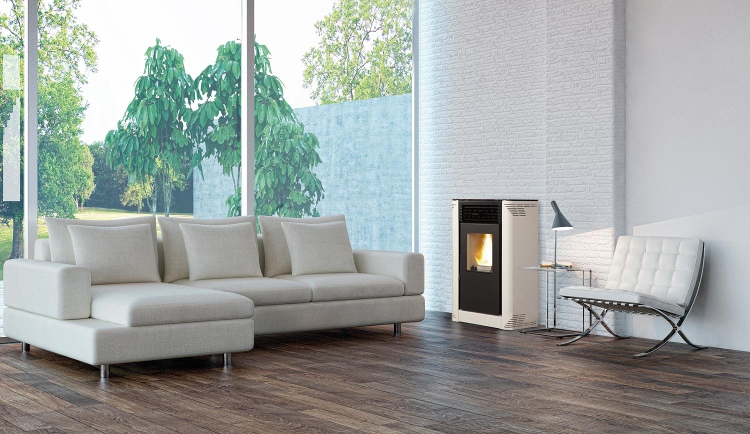 FERLUX Poêle à granulés (Pellets) FLORA 8Kw blanc perlé FERLUX