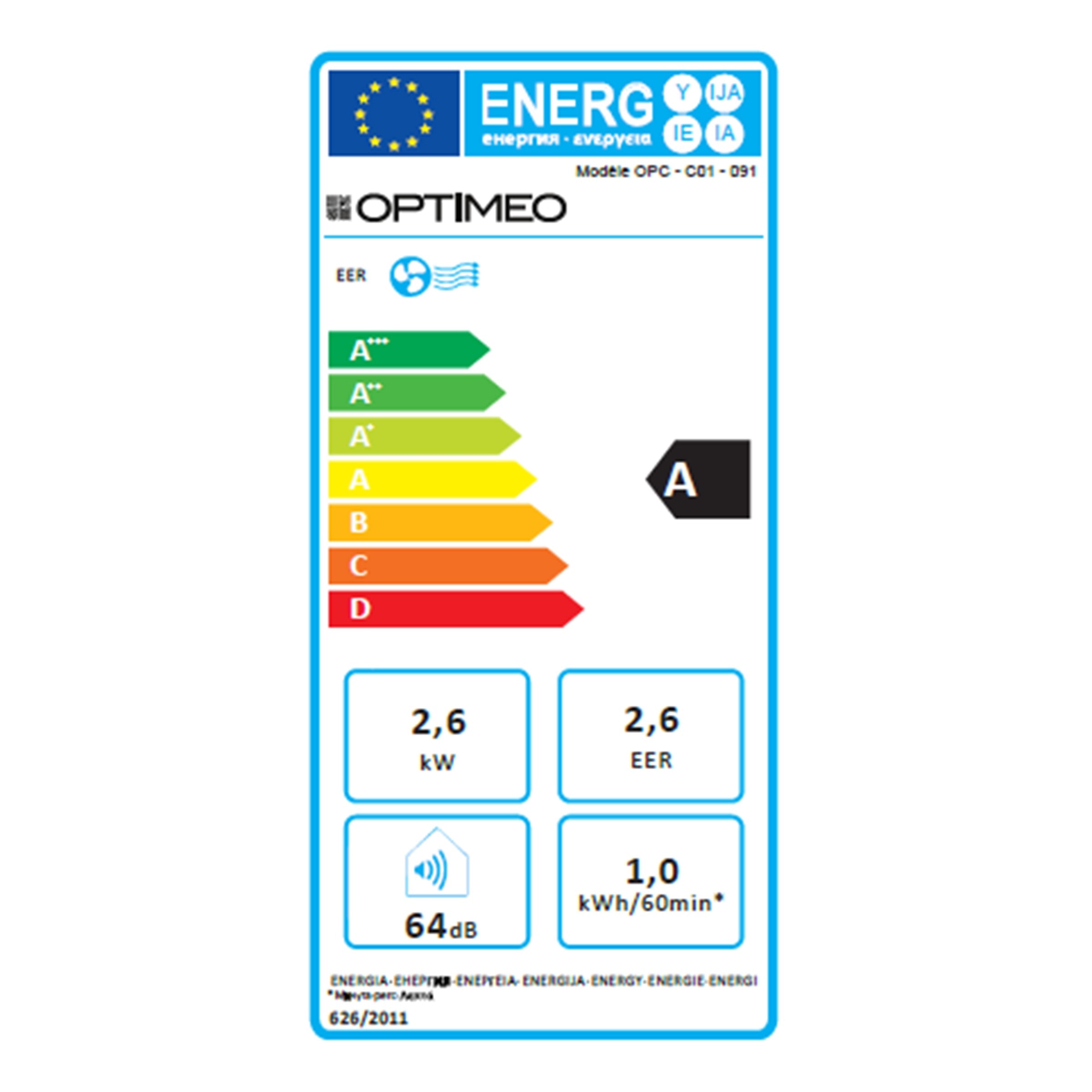 Climatiseur mobile optimeo opc-c01-091blanc 2600w (9000btu) OPTIMEO