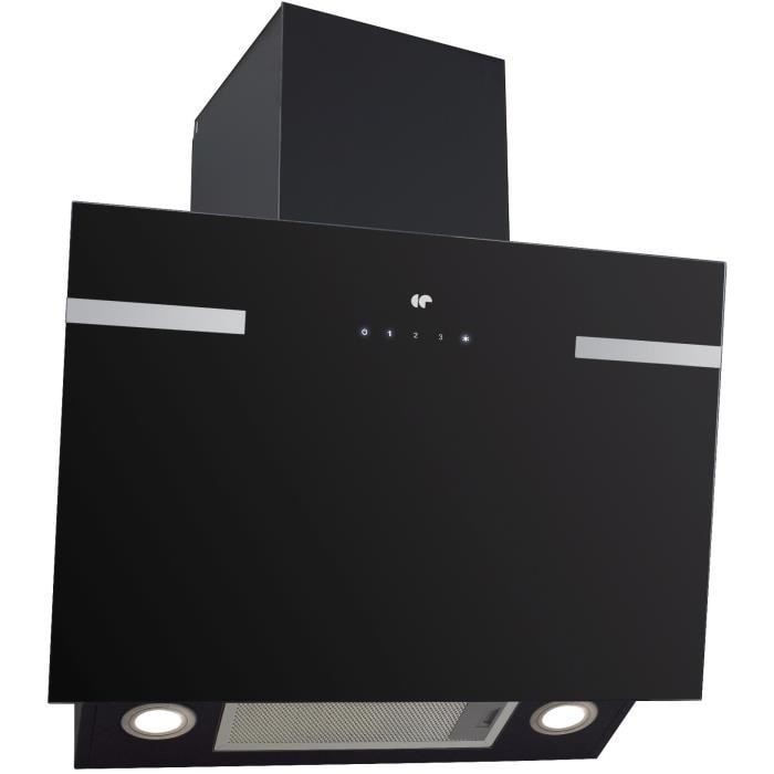 Hotte décorative murale continental edison ceh6052bvb1 60 cm - verre noir avec bande inox ...