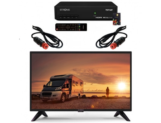 Pack tv led 24 60cm téléviseur hd 12v + 2 câbles 12v + récepteur tv ...