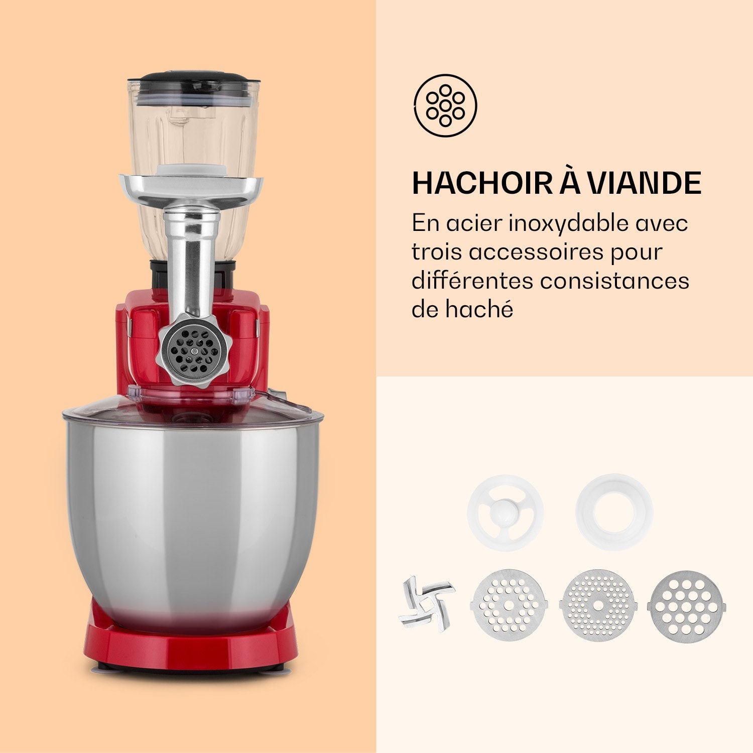 Robot de cuisine multifonction - klarstein renata rossa - 3-en-1 - 2000 ...