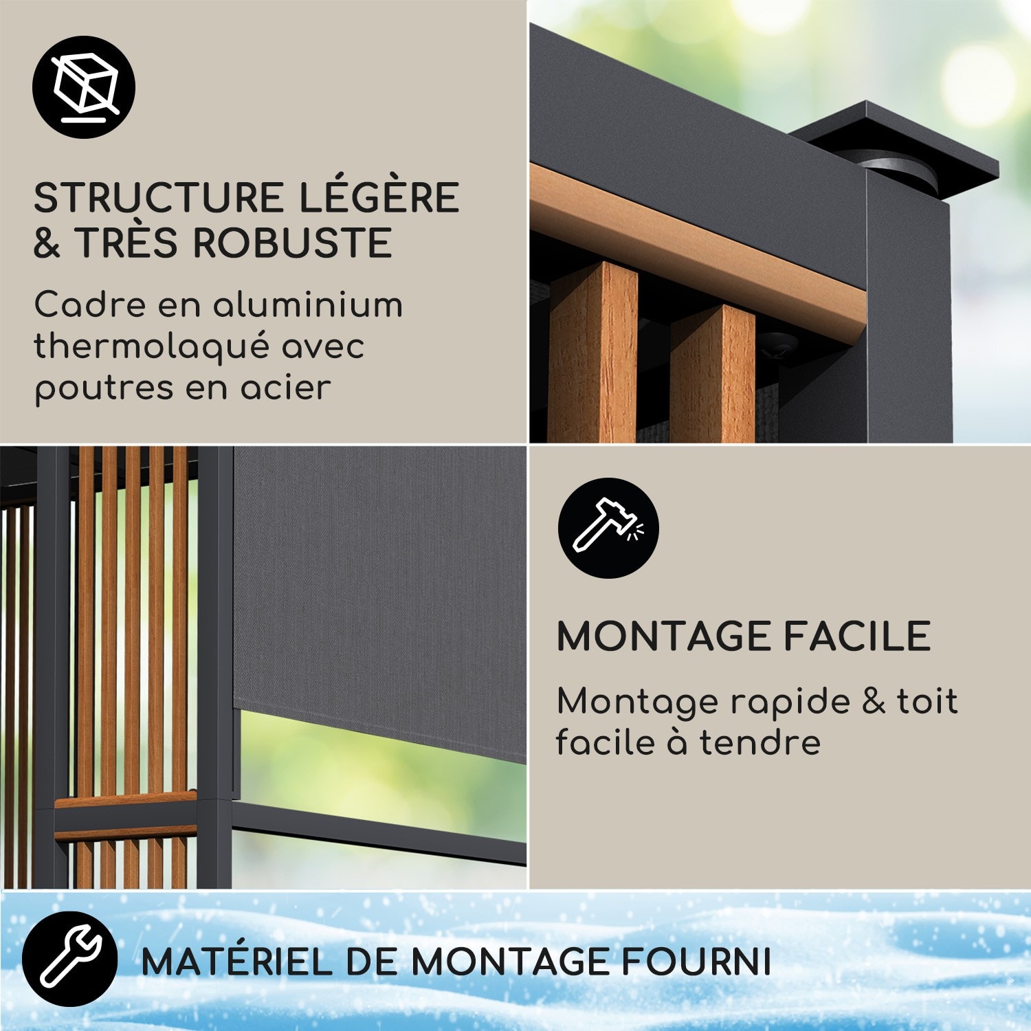 Gazébo - blumfeldt valence - 3x3 m - uv50+ - entretoise verticales ...