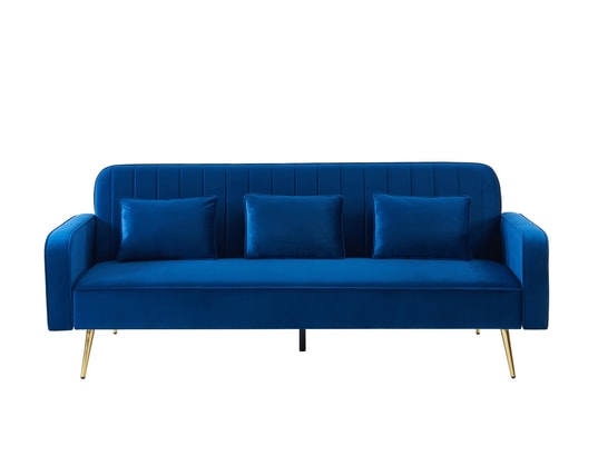 Canapé droit charles en velours bleu avec pieds dorés BAITA