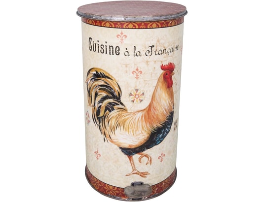 Poubelle ronde en fer coq cuisine à la française 27.5 x 45 cm ANTIC ...