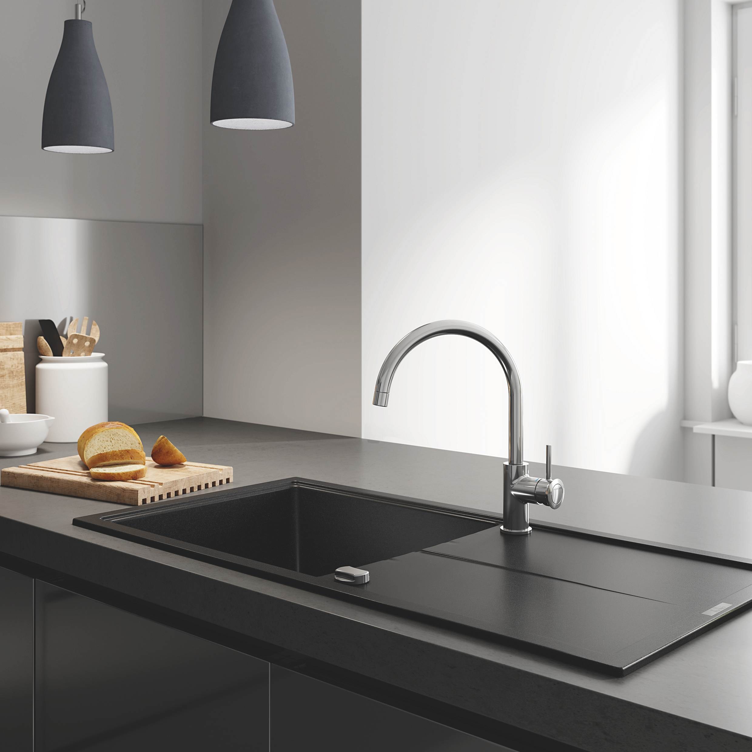 Evier à encastrer GROHE Pack Bau évier noir + mitigeur 31885AP0 Pas ...