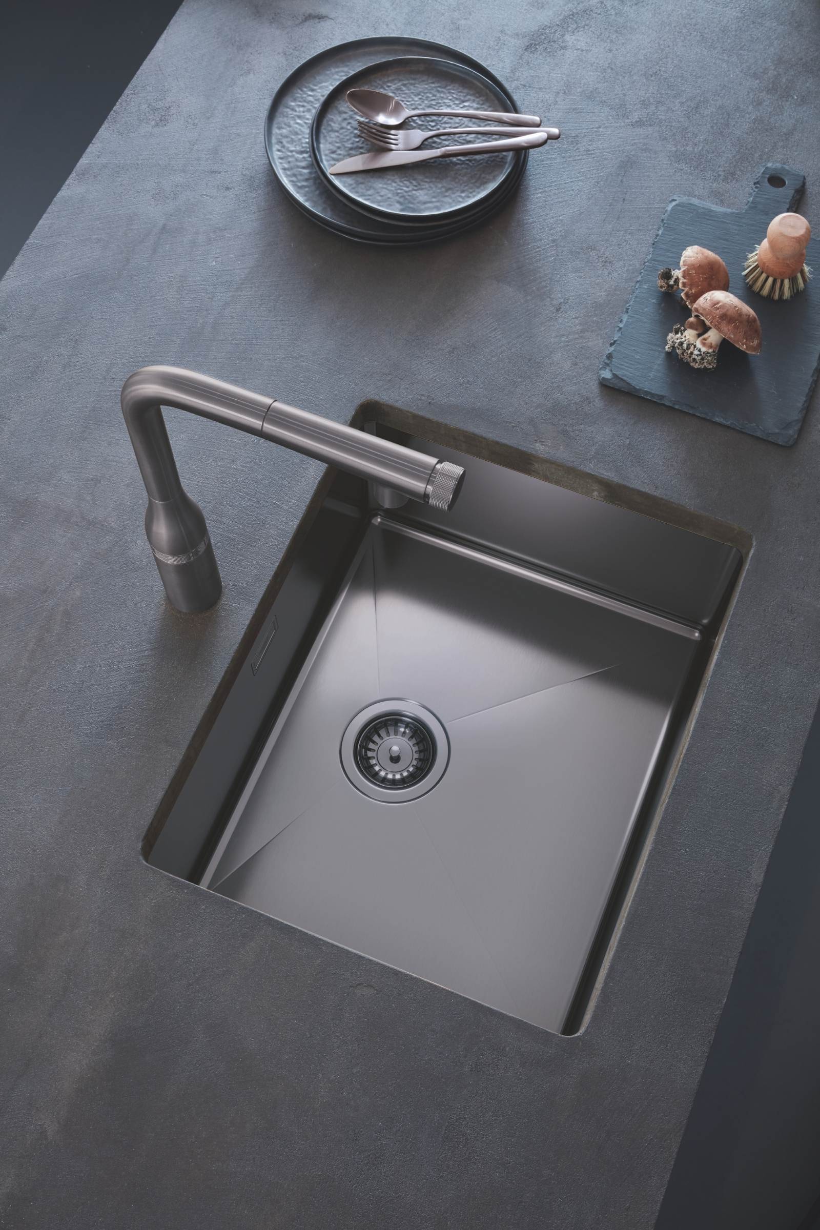 Evier sous plan GROHE Cuve K700U Hard Graphite brossé 31574AL1 Pas Cher ...