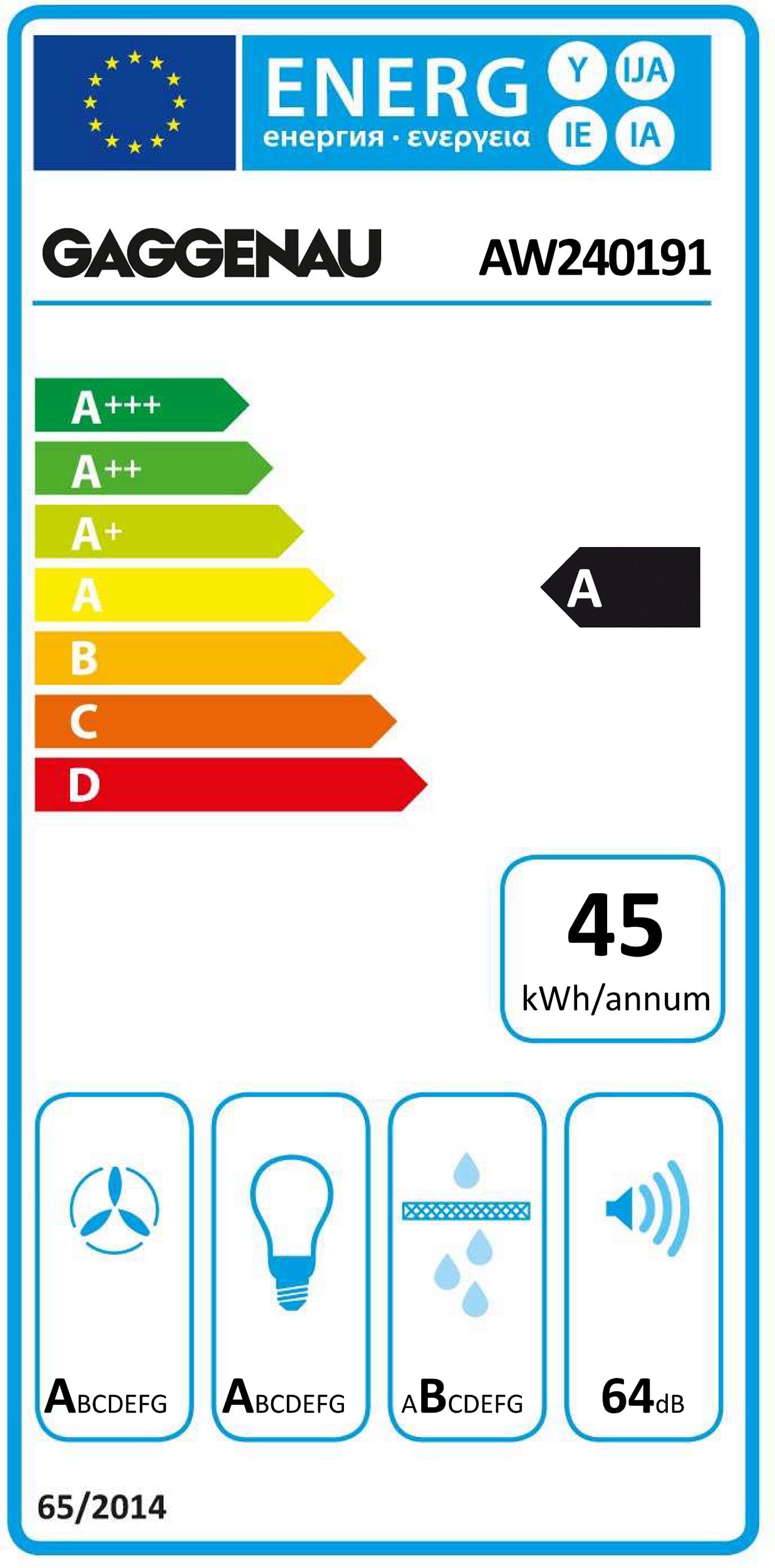 Hotte decorative murale GAGGENAU AW240191, Série 200, 90 cm,