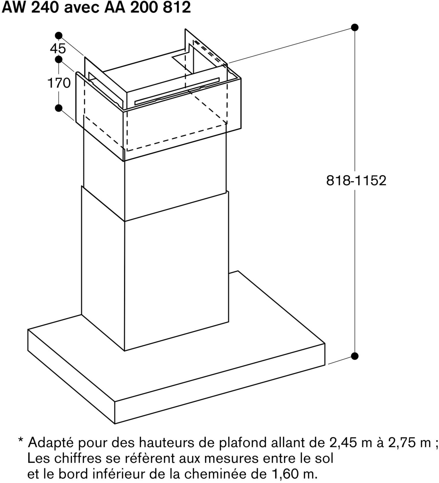 Hotte decorative murale GAGGENAU AW240191, Série 200, 90 cm,