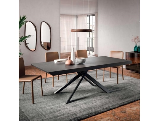 Table 4x4 fisso en bois chêne sauvage carbone et piétement métal verni ...