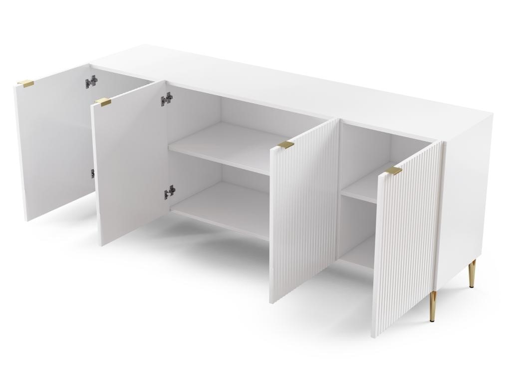 Buffet avec 4 portes en mdf et acier - blanc et doré - yesinia VENTE-UNIQUE