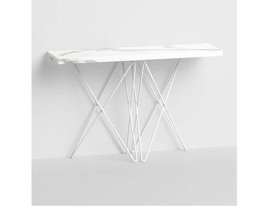 Table console extensible hermes plateau marbre blanc pieds blanc 115cm ...