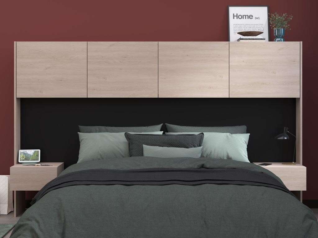Pont de lit avec rangements et chevets - l245 cm - coloris : naturel et ...