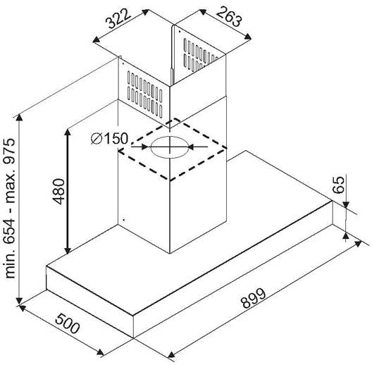 Hotte decorative murale DE DIETRICH DHB2934BX, 90 cm, 735 m3/h, 4 ...