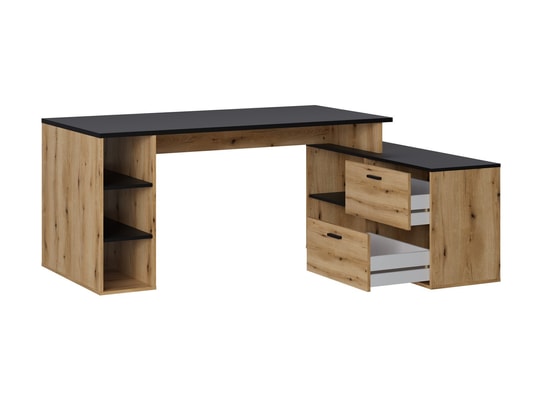 Bureau d'angle en mélamine coloris imitation chêne rustique / noir ...