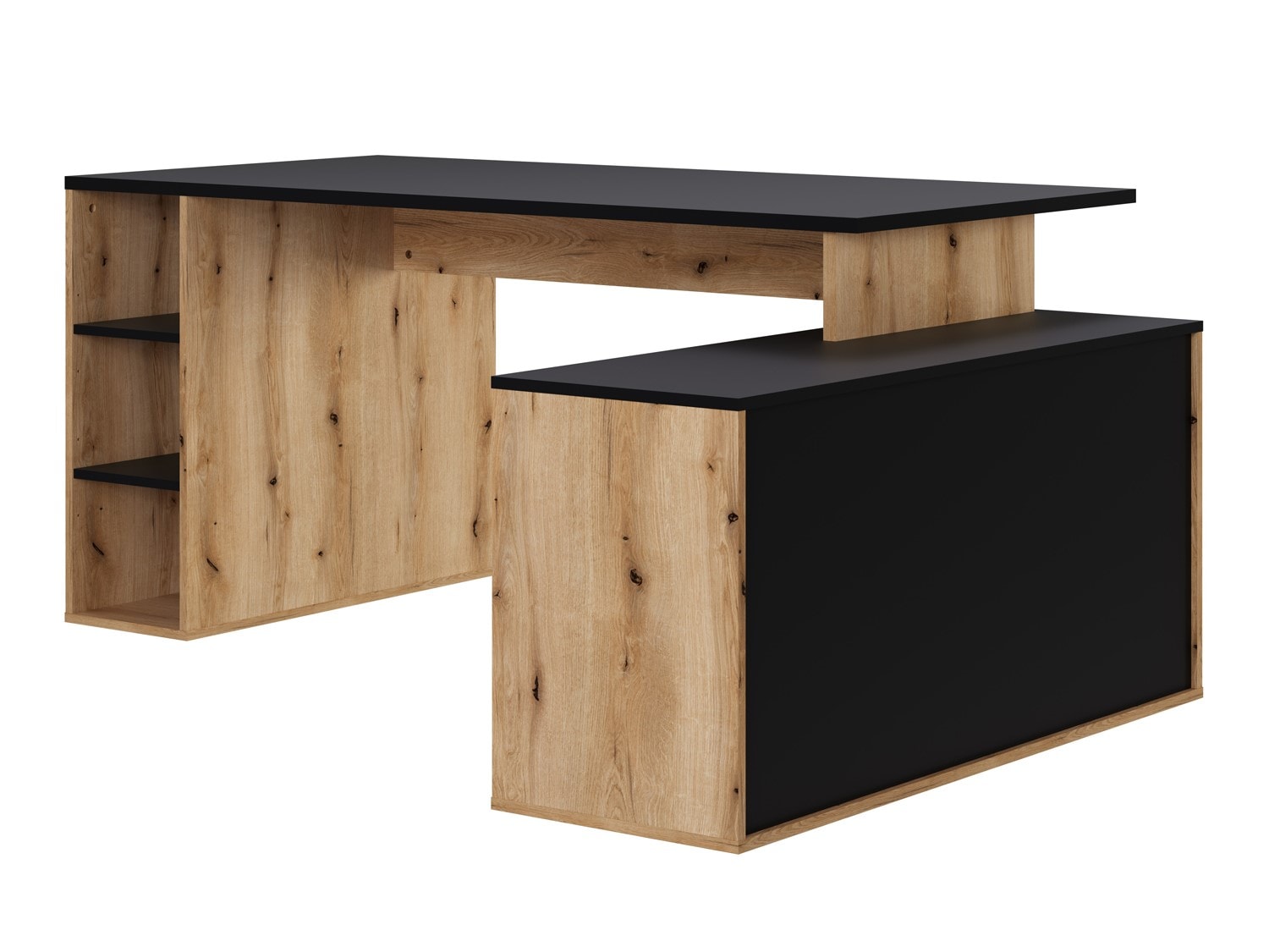 Bureau d'angle en mélamine coloris imitation chêne rustique / noir ...