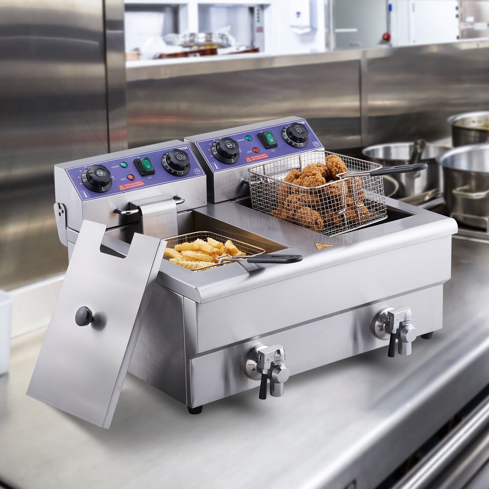 Friteuse électrique commerciale friteuse à huile 2 cuves acier inox 12l ...