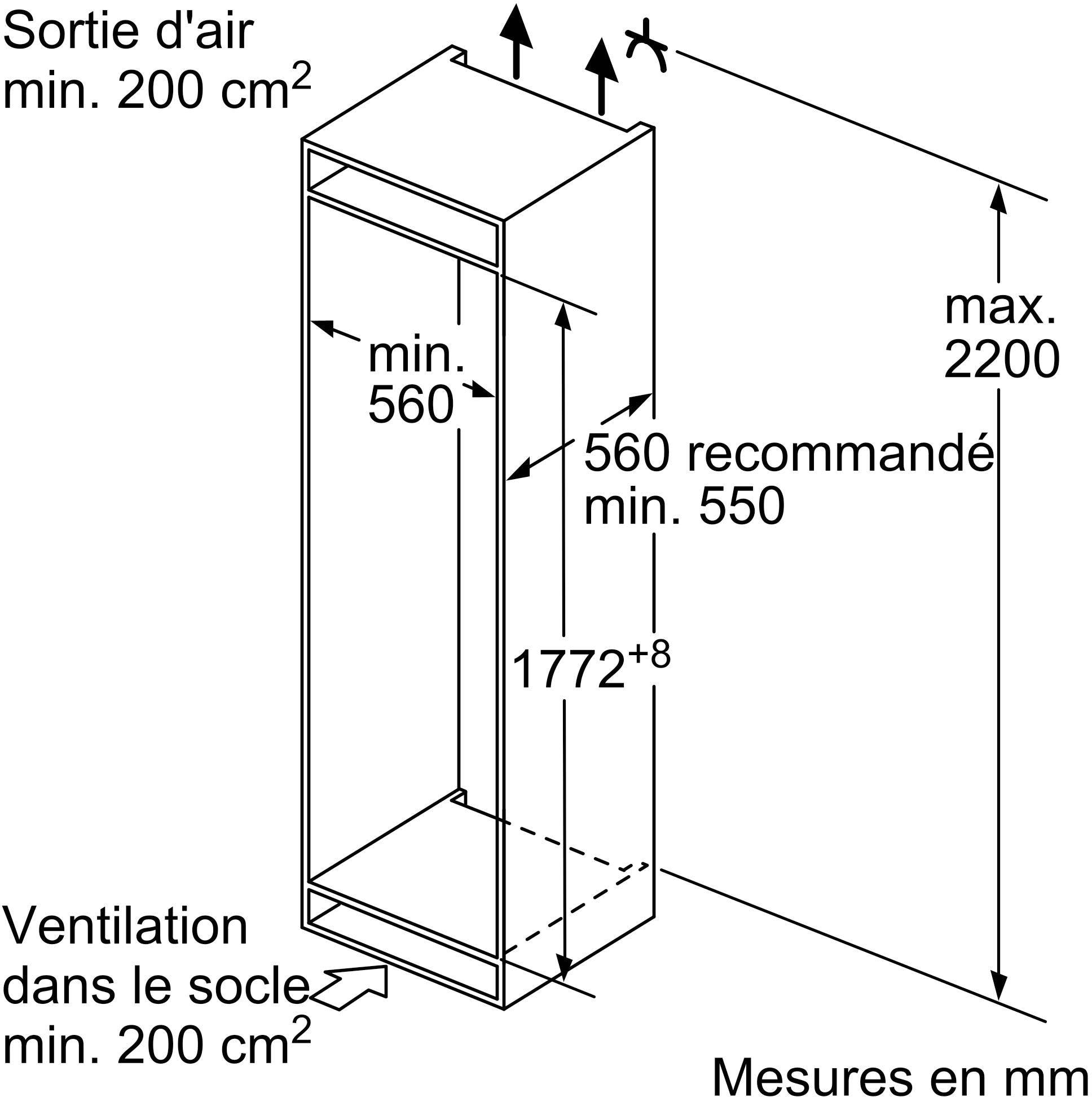 Réfrigérateur congélateur encastrable BOSCH KIV87NSE0, Série 2, 270 ...